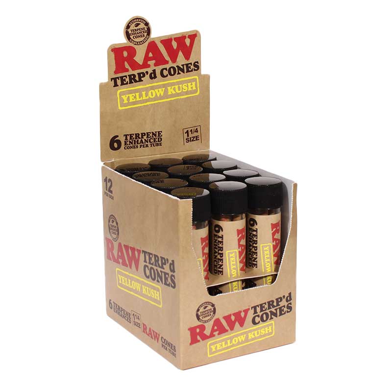 RAW TERP'D CONES 1 1/4 SIZE 6PK 12PK/BOX YELLOW KUSH 56380 – Valley México